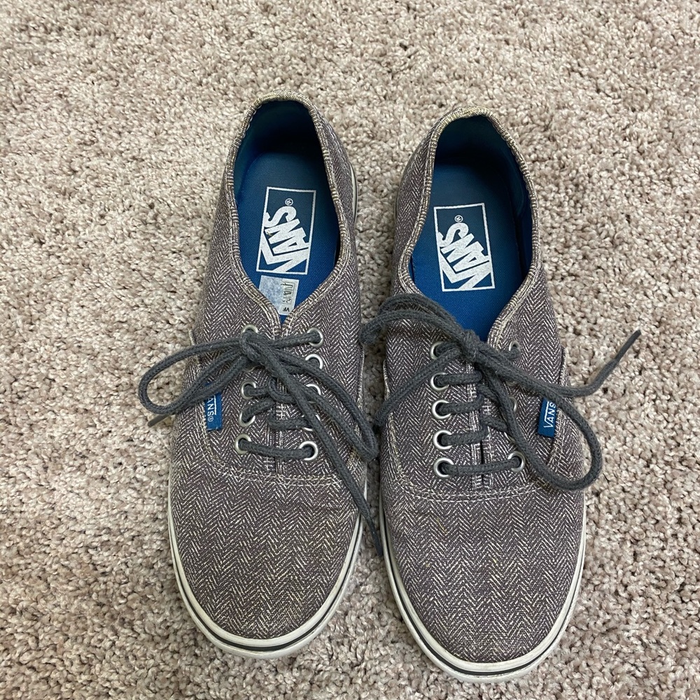 Vans- Grey And White Herringbone Pattern Shoes - Gem